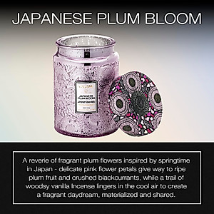 Voluspa Japanese Plum Bloom, Large Candle Jar, 18 oz, 100 Hour Burn Time, All Natural Wicks and Coconut Wax for Clean Burning, Vegan, Poured in the USA