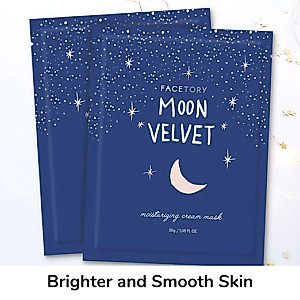 FACETORY Moon Velvet Moisturizing Cream with Jojoba Oil Sheet Mask - Moisturizing, Brightening, and Anti-Aging (Pack of 5)