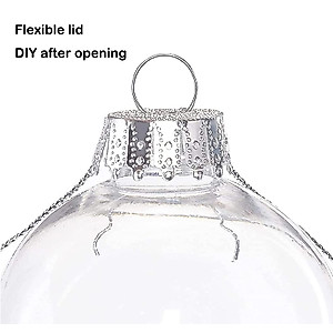 12Pcs Christmas Ornaments 3.15 Inch Clear Plastic Discs Flat Transparent Fillable Balls with Rope and Removable Metal Cap Christmas Hanging Ornaments for Craft DIY Christmas Tree Wreath Decor(80mm)