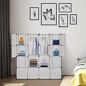 MengK Modular Closet Organizer - 16 Cube Wardrobe Storage System with Drawers and Doors - Perfect for Clothes, Shoes, Toys - DIY Bookcase in White