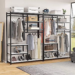 Tribesigns Free-standing Closet Organizer with 2 Hanging Rod, Garment Rack with 5 Storage Shelves for Bedroom (White)