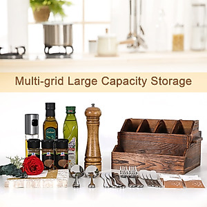 Innovation Silverware Caddy, Flatware Caddy, 7-Compartment Wooden Utensil Caddy Silverware with Handles for Spoons, Knives, Forks, Napkins, Vintage Brown