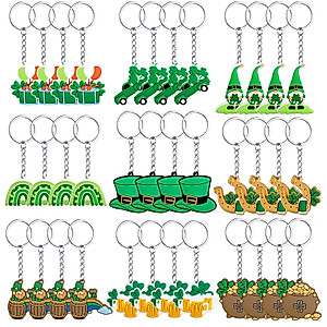 Jadive 36 Pieces St. Patrick's Day PVC Keychains Irish Festival Themed Party Decor Keychain for Kids Gnome, Shamrock, Beer, Irish, Horseshoes, Coins 9 Styles (Shamrock)