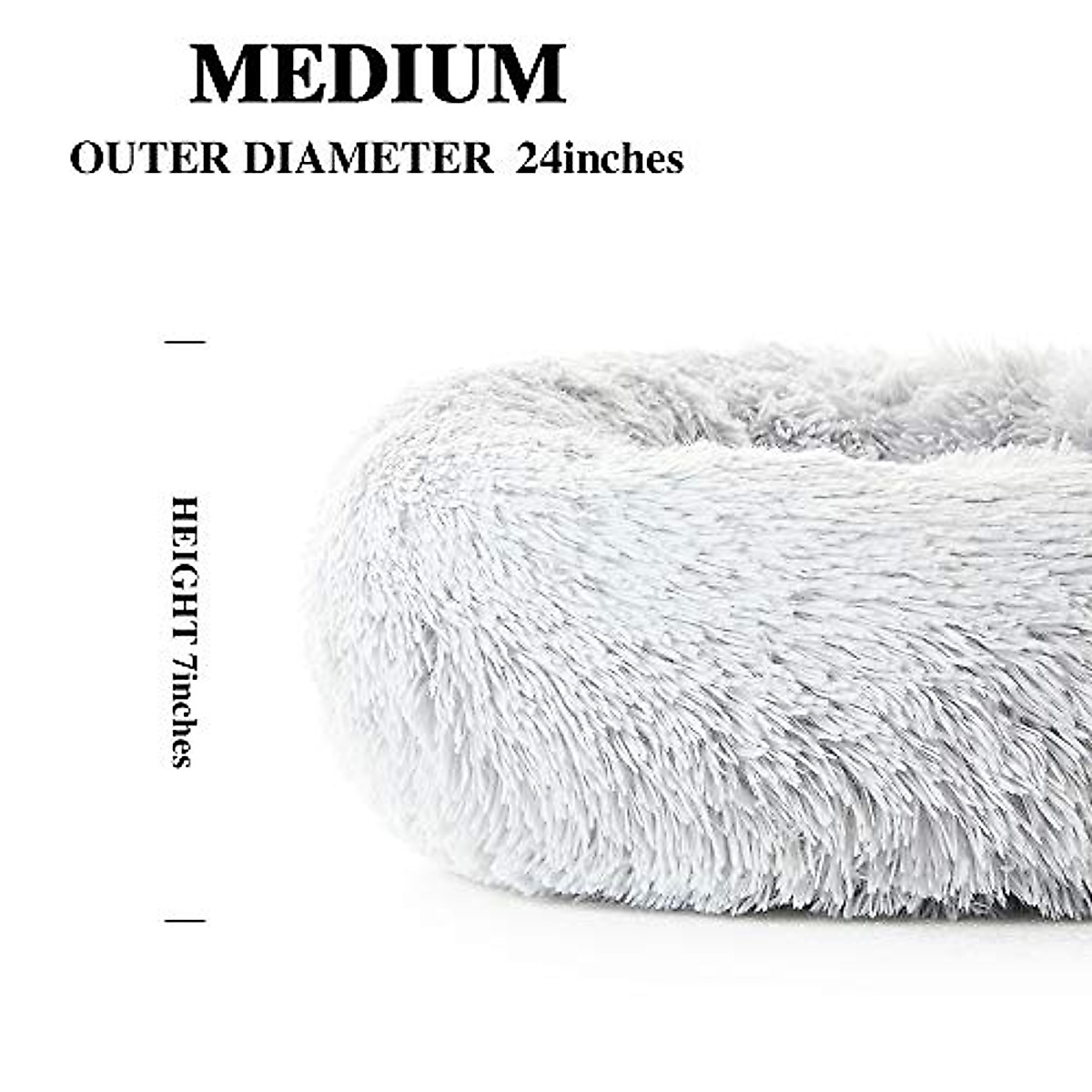 SunStyle Home Soft Plush Round Pet Bed for Cats Or Small Dogs Cat Bed Self Warming Autumn Winter Indoor Sleeping Cozy Pet Bed for Small Dogs and Cats Donut Anti Slip Bottom (M(24"x24"), Gray)