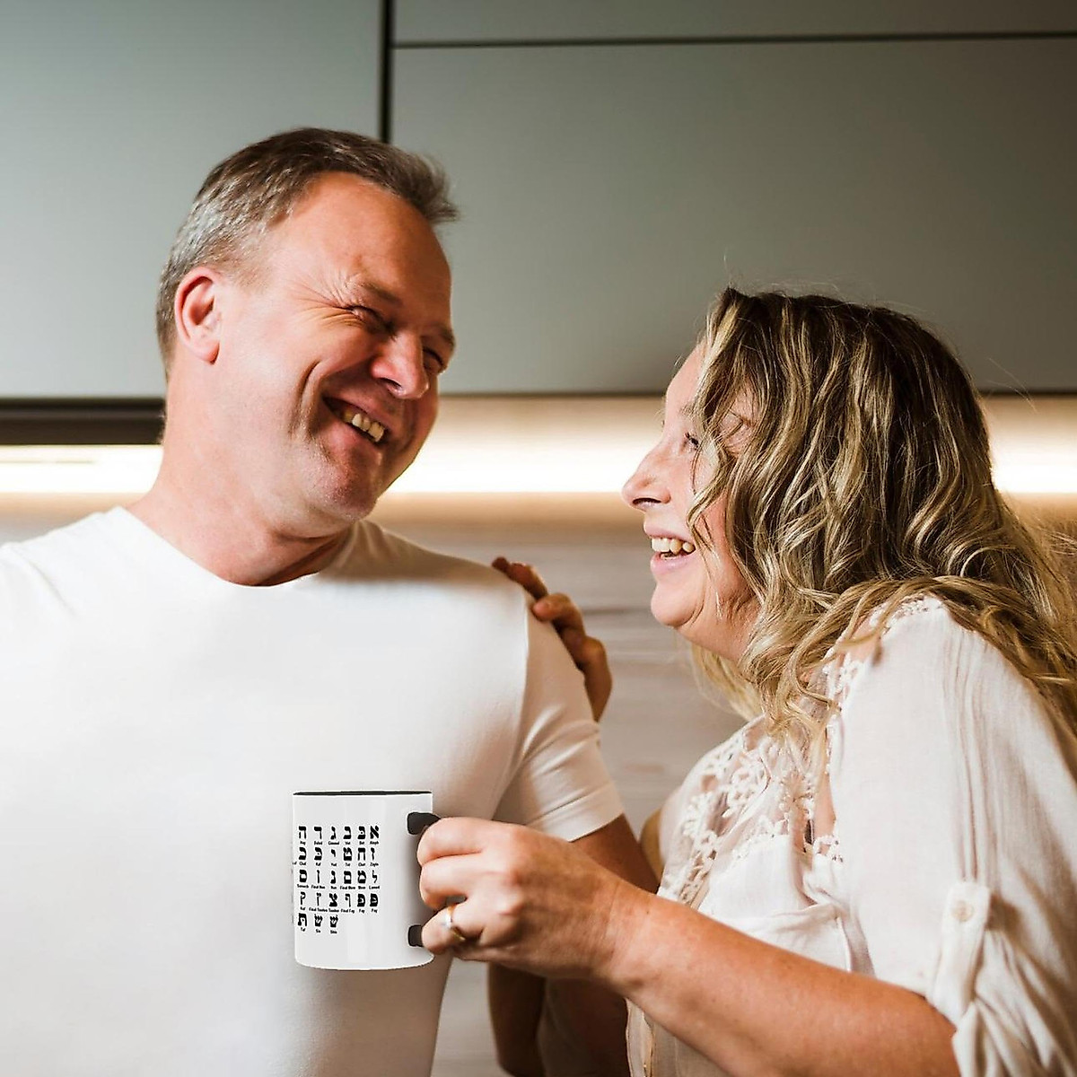 3dRose Print of The Hebrew Alphabet Mug, 11 oz, Black