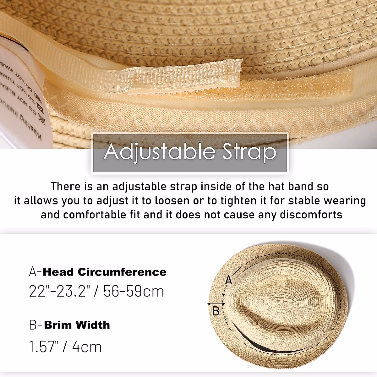 Lvaiz Womens Straw Hat Short Brim Panama Fedora Beach Sun Trilby Hat for Vacation Gentlemen Roll Up Summer Hat, Beige L
