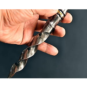 SHOKUNIN USA TriEdge Tactical Dagger - High Carbon Steel Damascus Tri Edge 4.7-inch Blade with Integral Handle - Ideal for Outdoor, Tactical, Survival, and EDC & Sheath