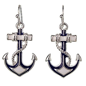 DianaL Boutique Beautiful Silvertone Nautical Anchor Earrings Enameled Gift Boxed Fashion Jewelry