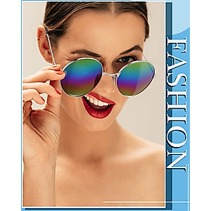 Weewooday 30 Pairs Round Hippie Sunglasses Retro Colored Hippie Glasses 60s 70s Trendy Sunglasses Metal Frame Circle Glasses Reflective Lens Sunglasses for Women Men, Multicolored