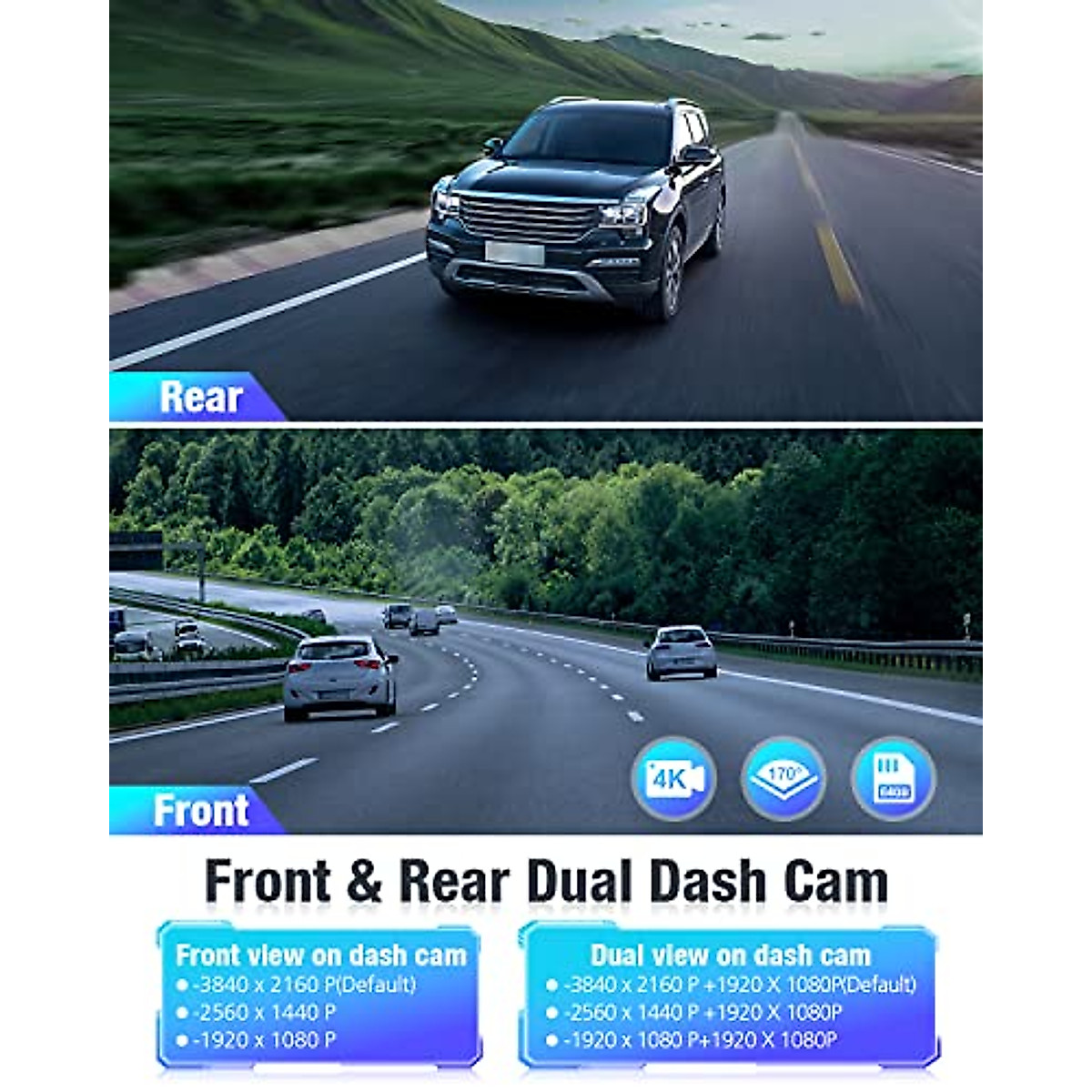 OMBAR Dash Cam Front and Rear 4K/2K/1080P+1080P 5G WiFi GPS, Dash Camera for Cars with Free 64G SD Card, Dual Dash Cam with WDR Night Vision, 24h Parking Mode,170°Wide, G-Sensor, Loop Recording, APP