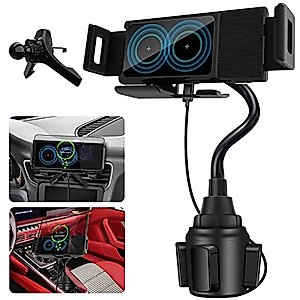 HULYVIC Z Fold 4 Car Mount Cup Holder, 15W Dual Coils Fast Charging Auto Clamping Auto Rotation 90° Air Vent Mount, Compatible for Galaxy Z Fold 4/3/Z Flip4/3/S23 Ultra, iPhone 14 Series