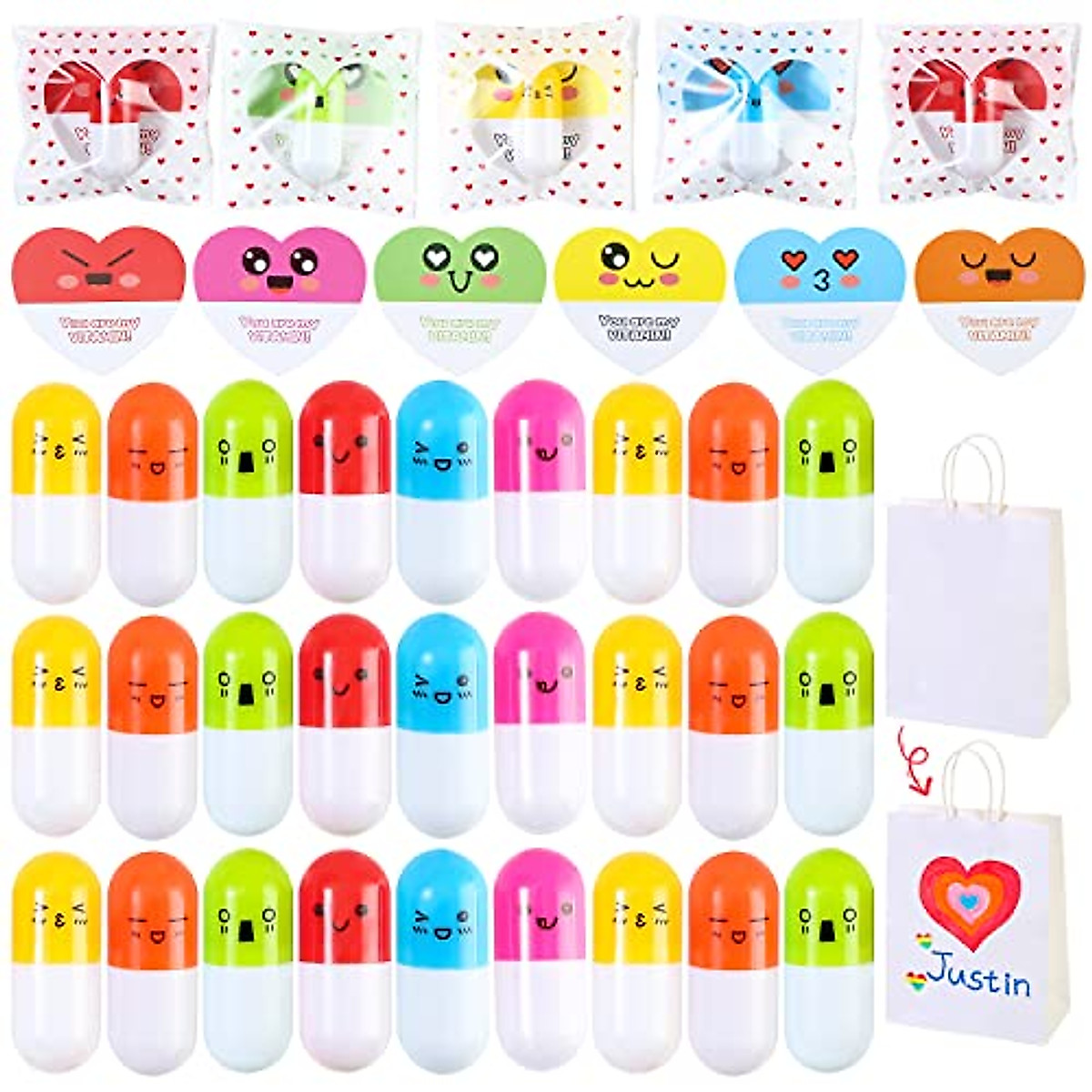 DOBKDTUYS 28pack Valentines Cards for Kids Classroom With Retractable Vitamin Pens, Funny Pens Valentines Day Gifts Exchange Gifts for Kids Classroom Party Favors Carnival Prizes Stocking Stuffers