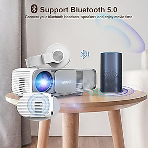 WiFi Projector Support 5.0 Bluetooth Transmitter, WiMiUS Mini Projector 1080P and 4K Support, 300’’ Screen Zoom Compatible with Smartphone (Wirelessly) PC TV Stick Chromecast PS5