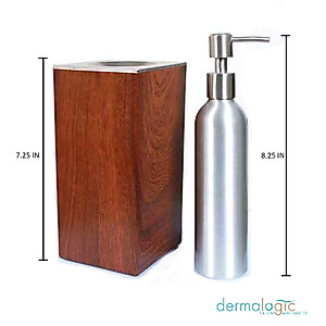 DERMALOGIC Massage Oil Warmer for Pro Spa Massage, Home Lotion Warmer with Aluminum Bottle Pump Set, Plug-in Oil Heater Beauty Salon Treatment Equipment, Light Wood