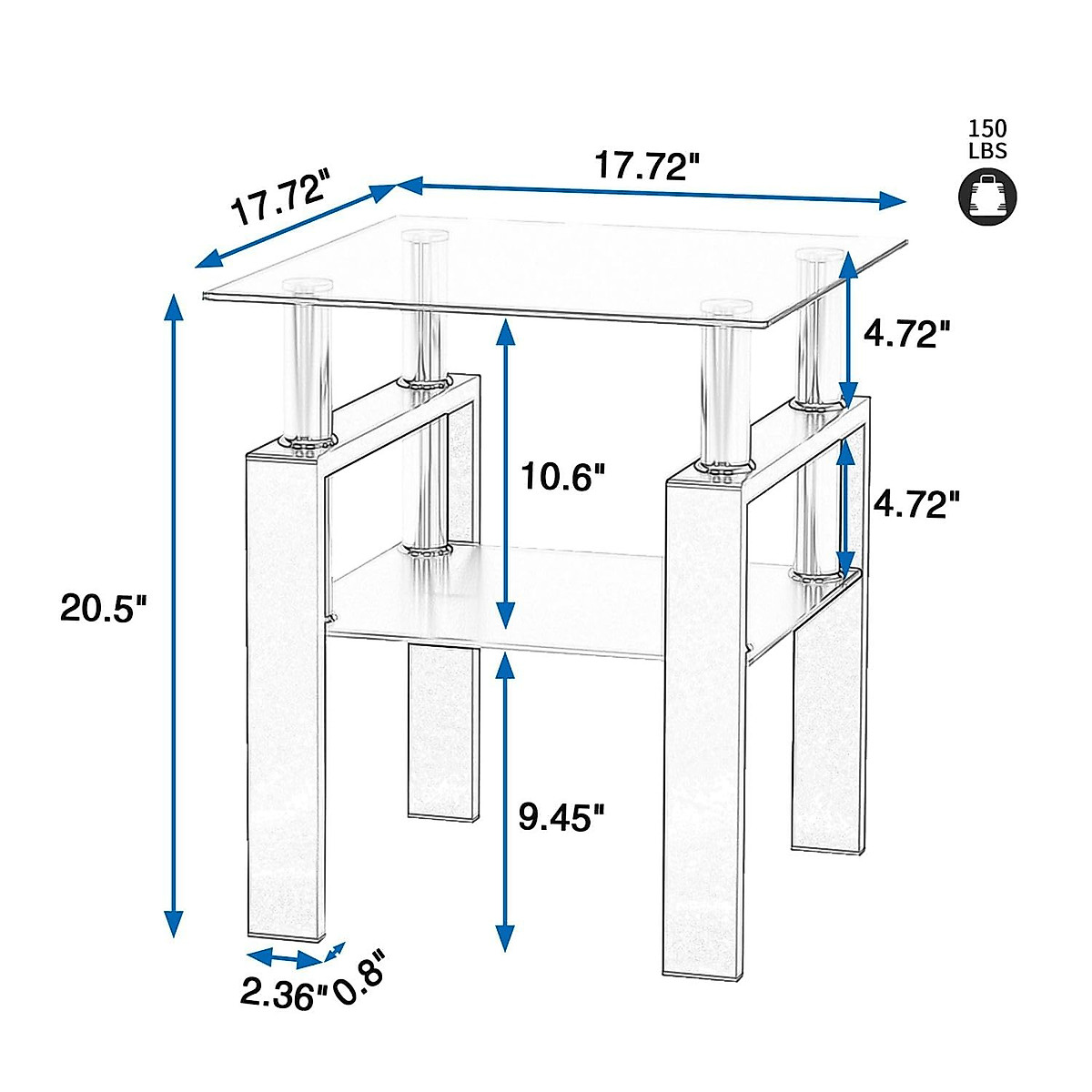 Modern Tempered Glass Coffee Table End Table, Square Glass Side Table for Living Room, Minimalist Design for Small Spaces, Glass End Table Set for Living Room, Bedroom (White, Set of 2)