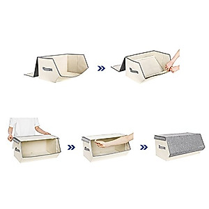 SONGMICS Large Bins with Lids and Handles, Stackable Storage Organizers with Linenette and Oxford Fabric for Clothes and Kid’s Toys, Set of 2, Gray and Beige URLB03GE