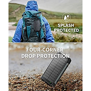 Solar Charger 38600mAh,Solar Power Bank Wireless Portable Charger Built in 3 Cables External Battery Pack Waterproof with 4 Outputs 2 Inputs USB C 15 W 5V/3A Battery Bank with Camping Light Compass