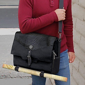 ENHANCE Collector's Edition RPG Player's Essentials DnD Bag - Dragon Hide Exterior Messenger Bag Fits 2-4 Books, Binders, Dice & Accessories, with 17 inch Laptop Slot, Battlemap Straps (Dragon Black)