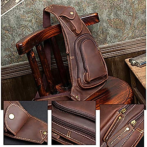 Leathario Men Leather Chest Bag Sling Bag Shoulder Bag Leather Crossbody Bag for Men