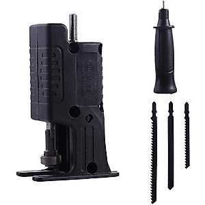 QINALO Electric Drill Reciprocating Saw Adapter, Electric Reciprocating Saw Accessory Kit with Wireless Adapter Kit and Ergonomic Black Handle, Portable Electric Jig Saw for Wood and Metal Cutting