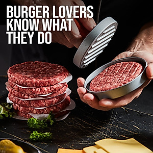 Shop Square Burger Press Patty Maker with 100 Patty Papers - Non-Stick Hamburger Patty Maker with Parchment Paper Included - Hamburger Patty Press for BBQ, Beef, Veggie Burgers - Food Grade Material