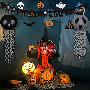 DECORLIFE Halloween Party Decorations, Halloween Decorations Indoor Including Happy Halloween Banner, Wire Lanterns, Hanging Swirls, Castle and Bats Centerpiece, Spiders and Web, Balloons