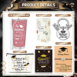 Keluna Graduation Gifts for Her - 5Pcs 2025 Congrats Grad Gifts Set, 20oz Tumbler Keychain Bracelet Makeup Bag Card, High School College Masters Degree PHD Gaduation Gift for Daughter Niece Sisters