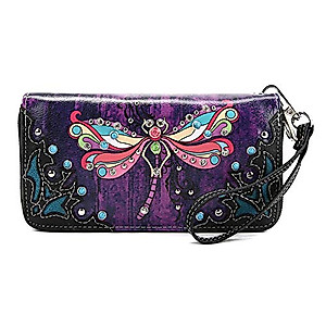 Colorful Dragonfly Western Spring Purse Country Handbag Women Shoulder Bag Crossbody Wallet Set Purple