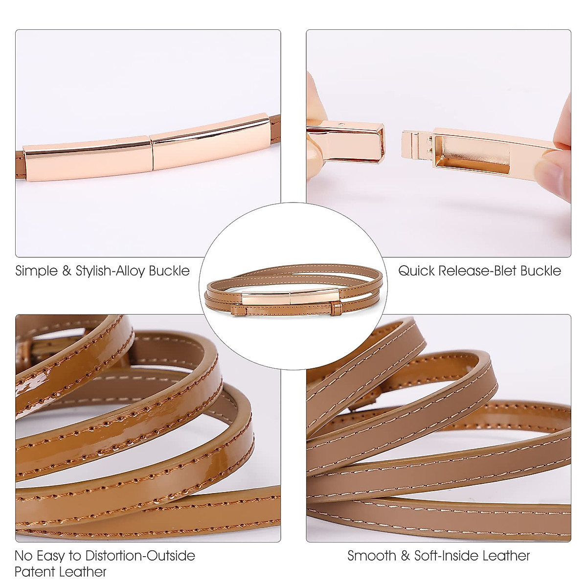 JASGOOD Women's Skinny Leather Belt Ladies Thin Waist Belt for Dress with Metal Buckle