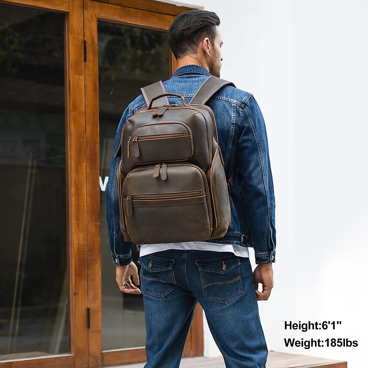TIDING Full Grain Leather 15.6 Inch Laptop Backpack For Men Large Capacity Business Travel Overnight Shoulder Daypacks