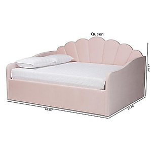 Baxton Studio Timila Modern and Contemporary Light Pink Velvet Fabric Upholstered Queen Size Daybed