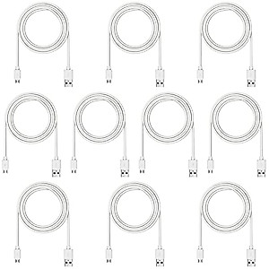 Micro USB Cable 10-Pack 6ft White, Bulk Android Charger Cord for E-Reader, Galaxy S7 S6, PS4, Paperwhite