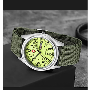 Gosasa Unisex Military Watches Sport Textile Nylon Strap Luminous Fashion Watch Analog Display Quartz Waterproof Casual Wristwatch (Green Luminous)
