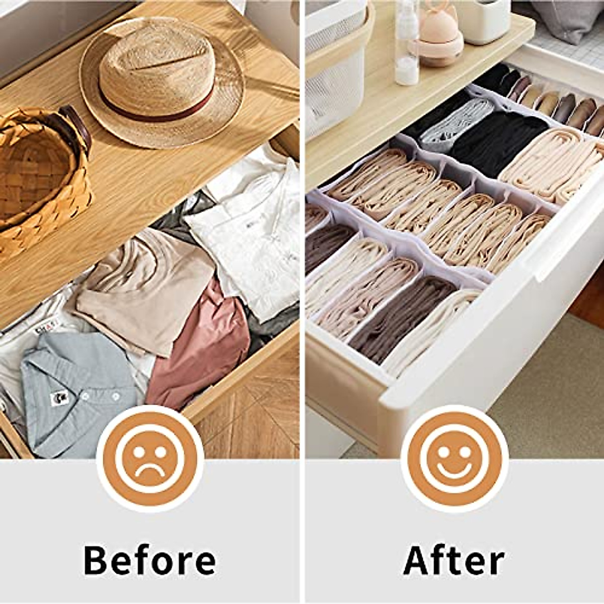 Xiaoxiuqiu Wardrobe Clothes Organizer For Folded Clothes（2pcs）, 7 Grids closet organizer Drawer Dividers For Jeans leggings In Bedroom,Mesh Plastic White (M-Jeans Grid + S-Leggings Grid)