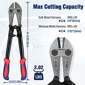 WORKPRO W017004A Bolt Cutter, Bi-Material Handle with Soft Rubber Grip, 14", Red&Blue