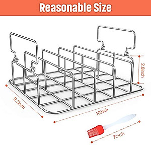 Durable Stainless Steel Rib Rack with a Silicone Oil Brush, BBQ Stand with 2 Handle for Smoker,Oven and Grill, Cook up to 5 Ribs at a time