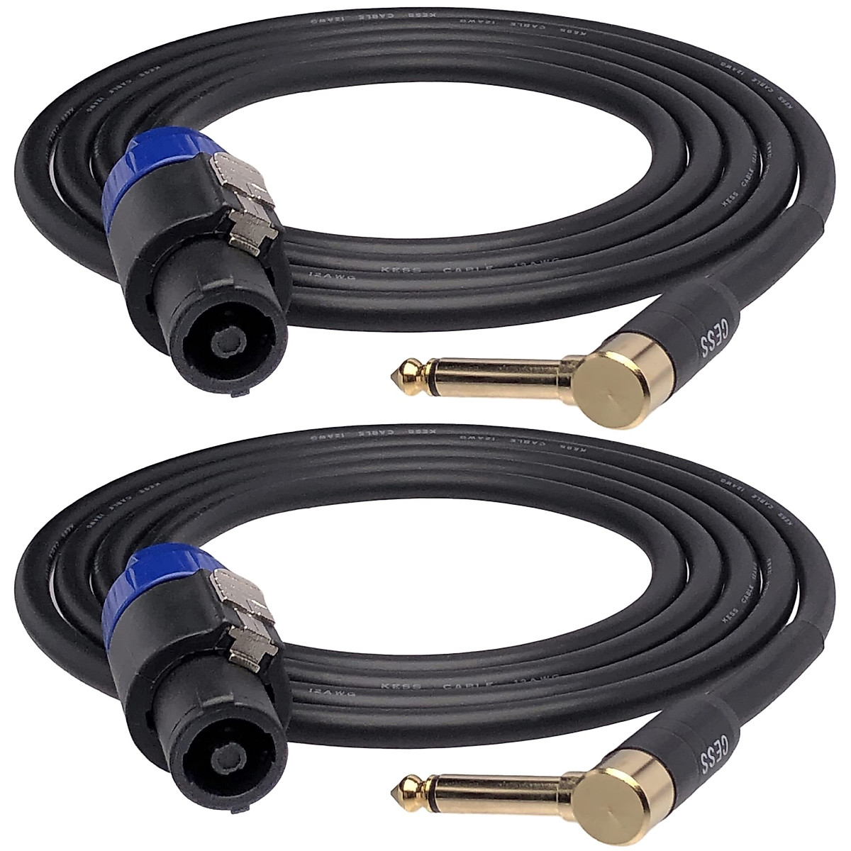 CESS-133-6f Right-Angle 6.35mm 1/4 Inch TS Plug to Speakon Plug Speaker Cable, 2 Channel, Durable Heat-Shrink Protected Metal Housing (6 Feet)