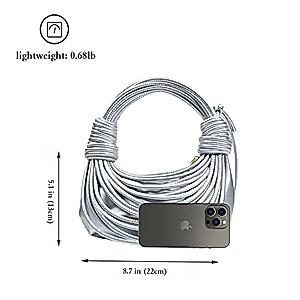 Women Shoulder Bags Clutch Purse Hobo Satchel Handbag Mini Cute Tote with Zipper Evening Leather Bag Silver