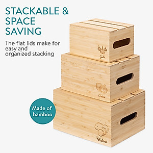 Navaris Bamboo Stackable Potato Onion & Garlic Storage, Set of 3 - Vegetable Storage Crates for The Home and Kitchen - Storage Boxes for Vegetables