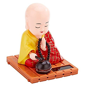Tofficu 4pcs Head Dashboard Doll Small Funny Monk Energy Figurine Office Toys Shaking Statue Little Ornament Bobblehead Toy Ornaments for Buddha Figure Solar Display Dancing Chinese Home