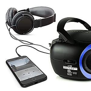 Tyler Portable CD Player Boombox Radio AM/FM Top Loading AC & Battery Compatible Aux Input & 3.5mm Headphone Jack Small Lightweight Compact Boom Box Home Stereo Speaker Carrying Handle Kids Room Blue