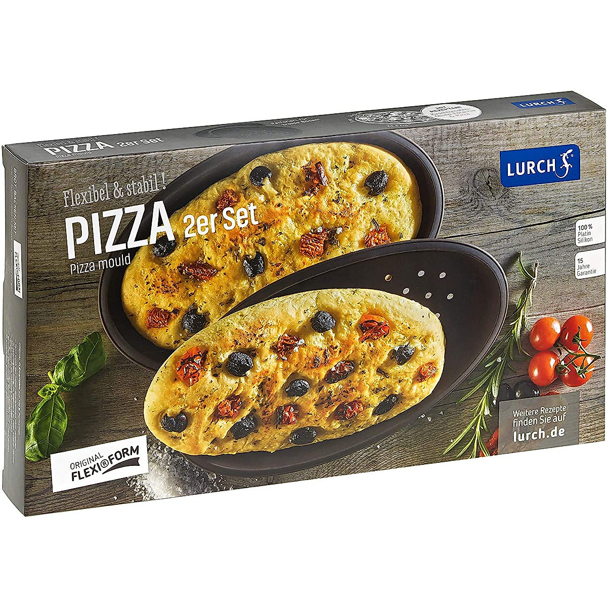 LURCH Germany Flexiform Silicone Oval Pizza Molds 9.8 x 5.9 inches - Set of 2 - Brown