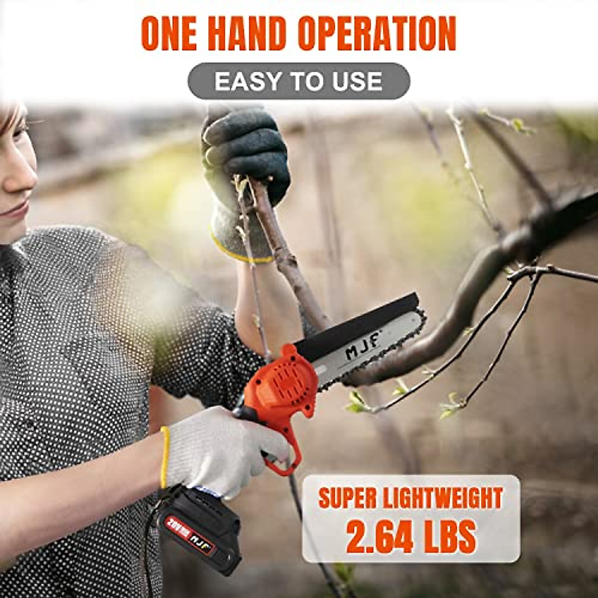 Mini Chainsaw Cordless 6-Inch with 2 Battery, One-Handed, Smooth Cutting, Portable Electric Chain Saw for Wood Cutting Tree Trimming, With Complete Chainsaw Kit, MJF