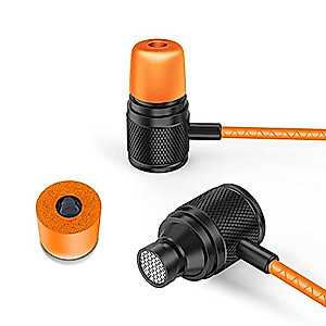 LUDOS Ultra Wired Earbuds in-Ear Headphones, 5 Years Warranty, Earphones with Microphone, Noise Isolating Ear Buds, Memory Foam for iPhone, Samsung, School Students, Kids, Women, Small Ears - Orange