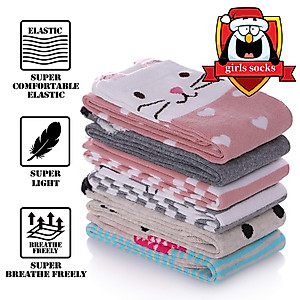 FNOVCO Girls Knee High Socks Cartoon Animal Patterns Cotton Over Calf Socks (6 Pairs Animal)