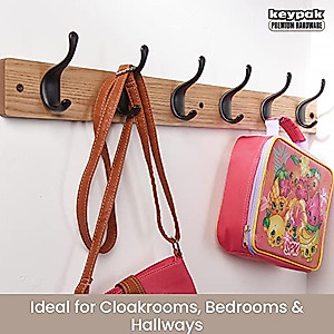 keypak Modern Wall Mounted Coat Rack, Matte Black Hooks on Wood Base (6 Hooks, Ash Effect)