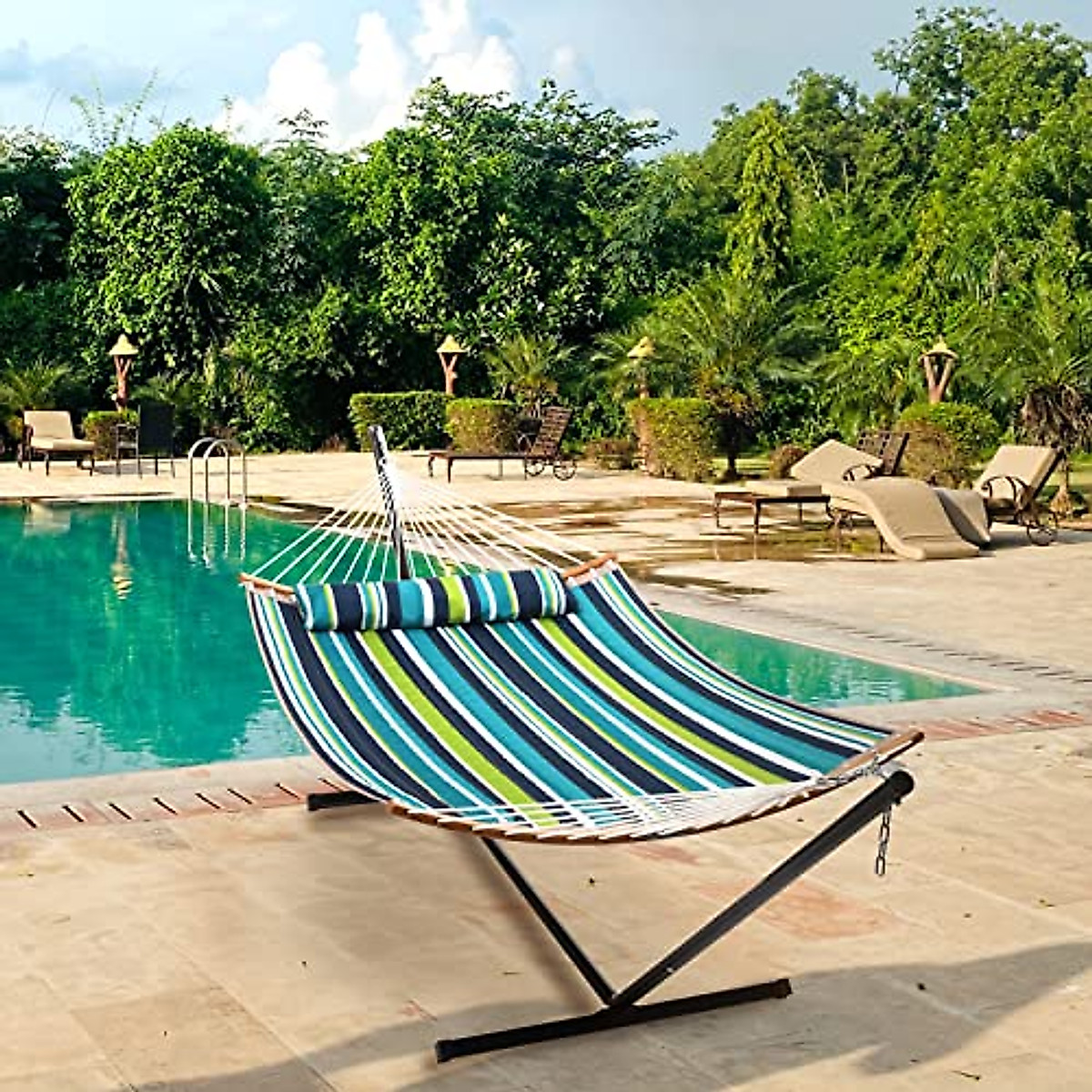 SUPERJARE Hammock with Stand, 2 Person Heavy Duty Hammock Frame, Detachable Pillow & Strong Curved-Bar & Portable Carrying Bag, Perfect for Outdoor & Indoor - Dark Cyan