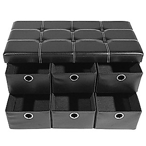 Achim Home Furnishings Collapsible Storage Ottoman 6 Drawers - Black Faux Leather 15x30x15