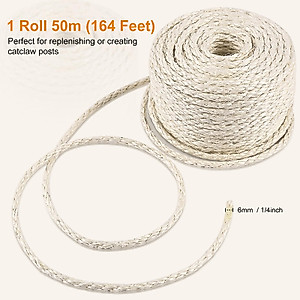 SIsal Rope for Cat Scratcher 1/4" 164 Foot White Natural Sisal Rope for Repairing Cat Scratching Post