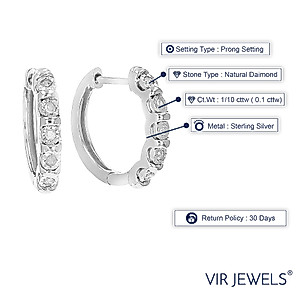 Vir Jewels 1/10 cttw Diamond Hoop Earrings .925 Sterling Silver 10 Stone Prong Set 2/3 Inch